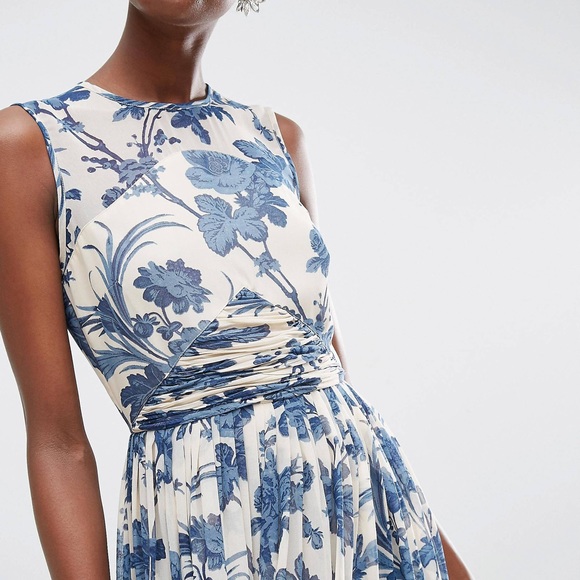 ASOS | Dresses | Asos Midi Dress With Ruched Panel Detail In China Blue ...